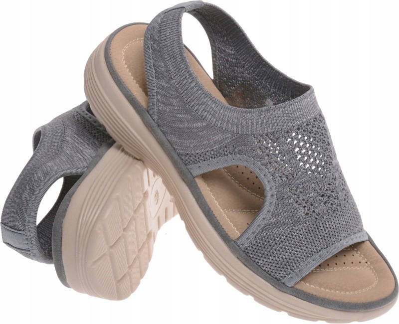 SANDAŁY NA SZEROKĄ STOPĘ I WYSOKIE PODBICIE STRECZ szary 38 ...