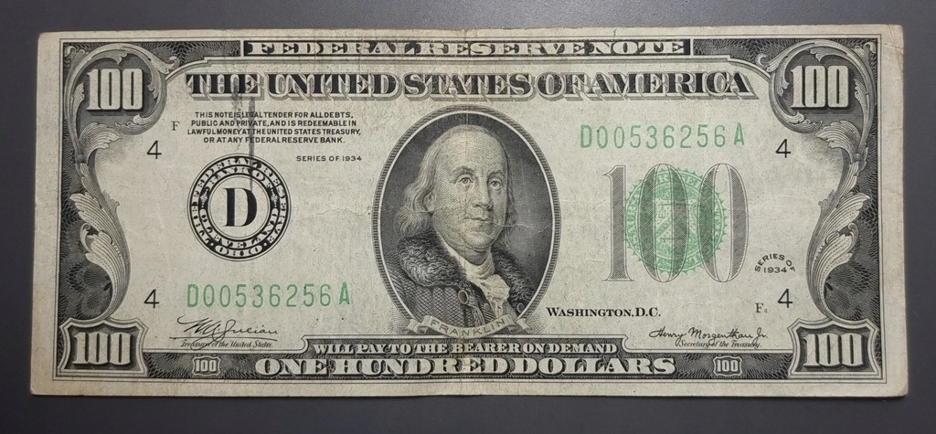 USA - Banknot - 100 Dolarów - 1934r. - 12547714560 - oficjalne archiwum ...