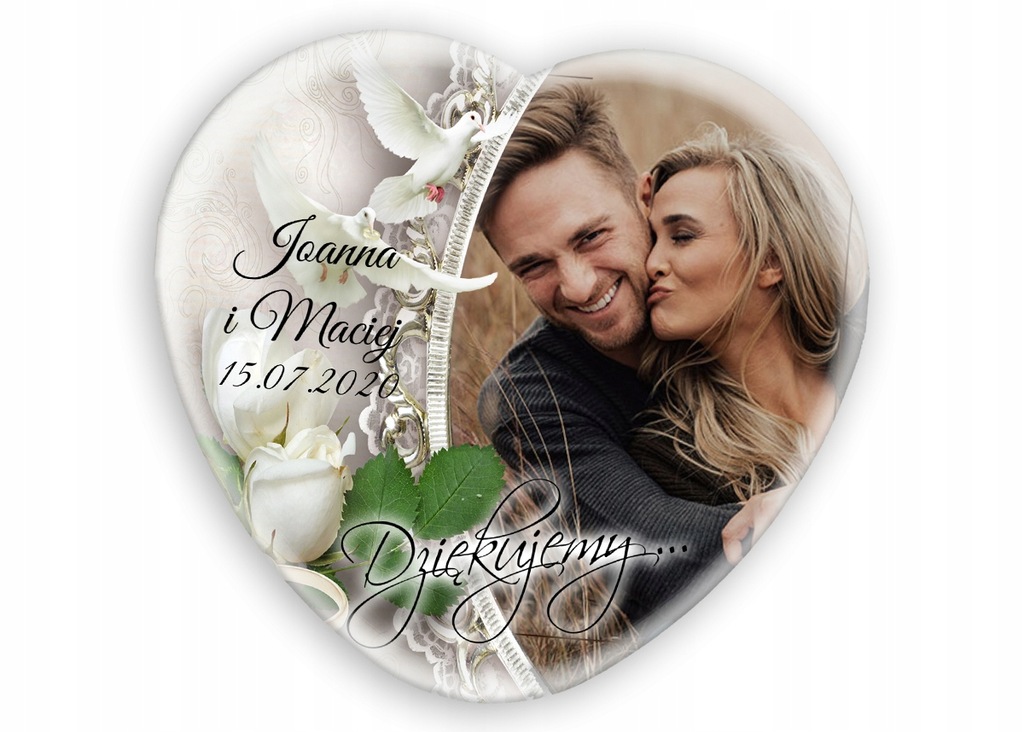 PODZIĘKOWANIA ślubne SERCE foto MAGNES ze zdjęciem - 7482732419 ...