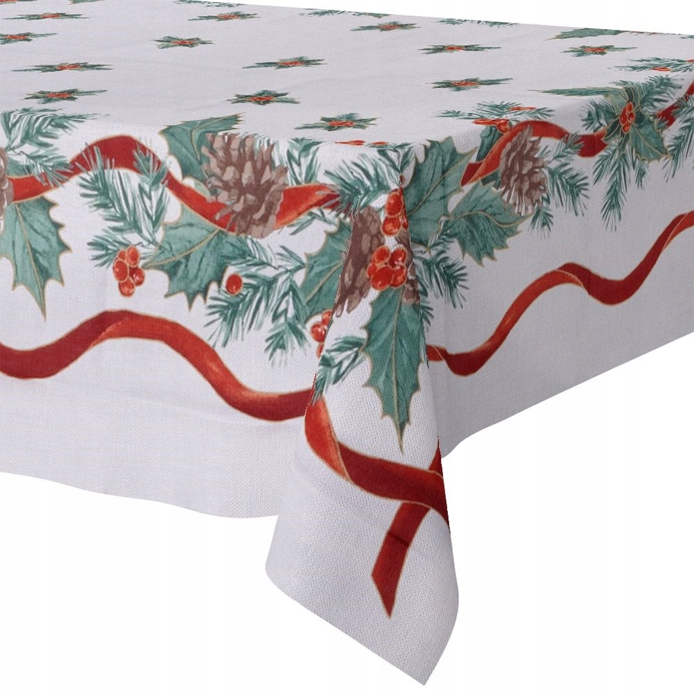 Obrus ŚWIĄTECZNY na stół wigilijny biały dekorowany 130x180 cm - 14578925724 - oficjalne ...