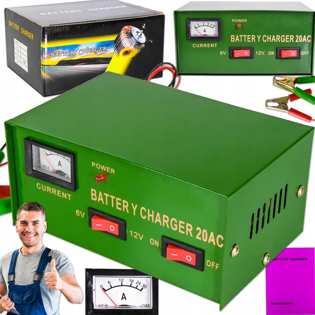 PROSTOWNIK ŁADOWARKA AKUMULATOR MOC 20A 6V 12V XXL - 11949386357 - oficjalne archiwum Allegro