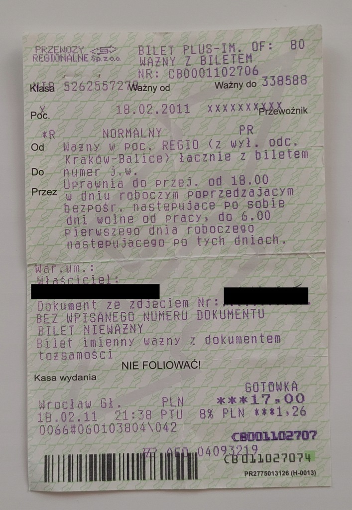 Bilet kolejowy 21 - 12502058394 - oficjalne archiwum Allegro