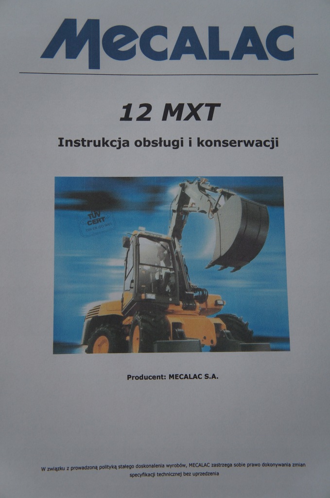 Instrukcja DTR koparka MECALAC 12 MXT j. polski - 7677570894 - oficjalne archiwum Allegro