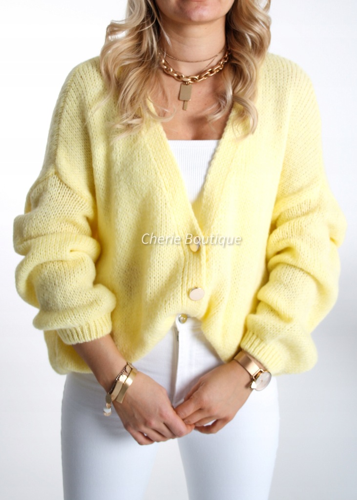 SWETER ROZPINANY ŻÓŁTY PASTELOWY ZŁOTE GUZIKI - 11882630365 - oficjalne ...