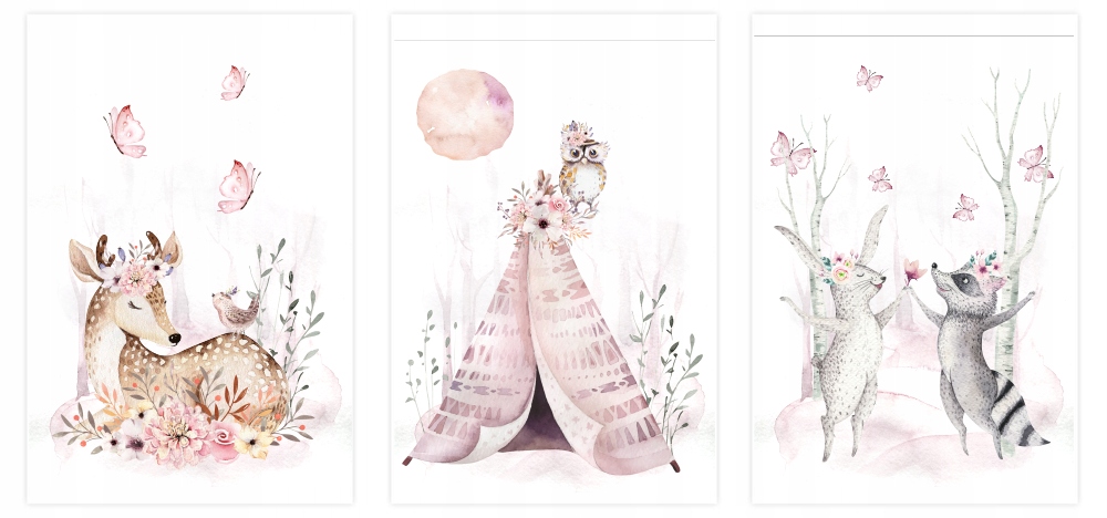 Zestaw 3 obrazki A3 sarenka boho róż - 13113477095 - oficjalne archiwum ...