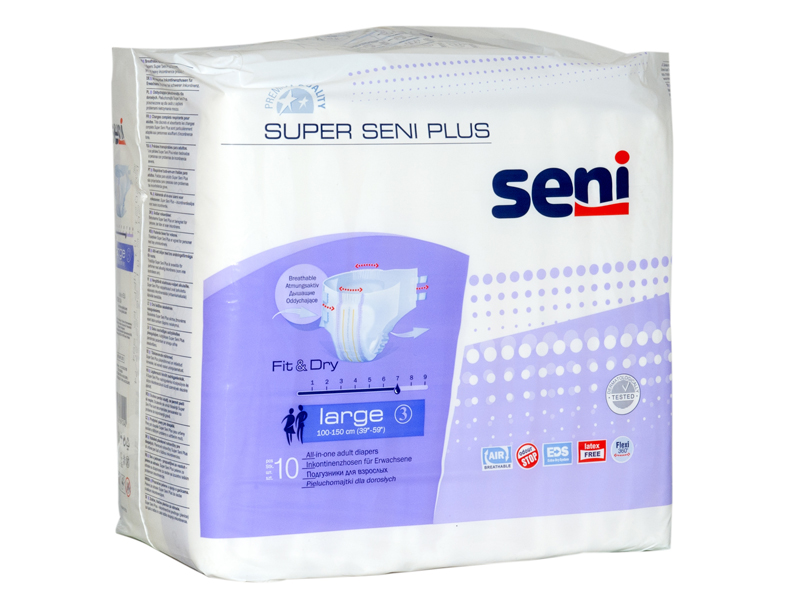 PAMPERSY DLA DOROSŁYCH SUPER SENI PLUS 3 L 10 szt. - 6460485976 - oficjalne archiwum Allegro