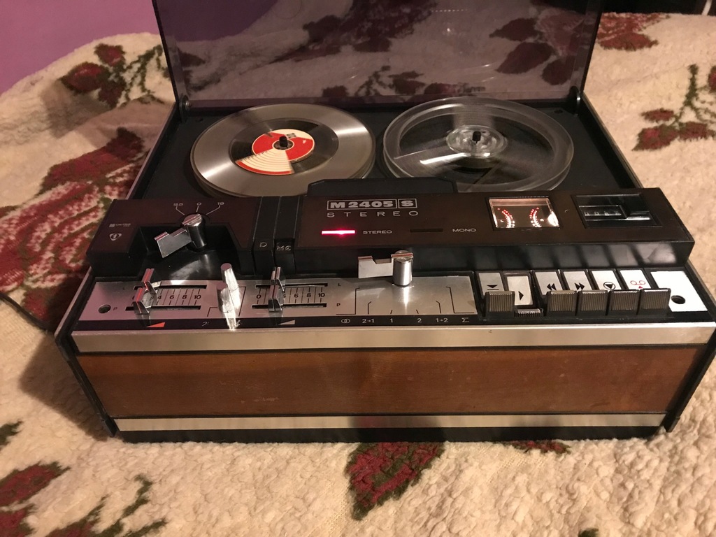 Magnetofon szpulowy PRL Unitra M2405S, nowe paski - 13499114497 - oficjalne archiwum Allegro