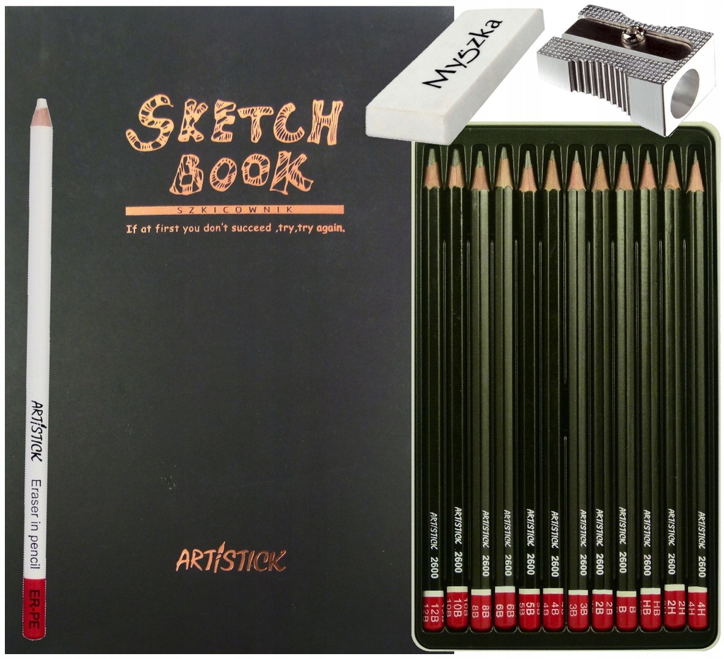 ZESTAW ARTISTICK A4 DO SZKICOWANIA GUMKA OŁÓWKI - 12787541773 ...