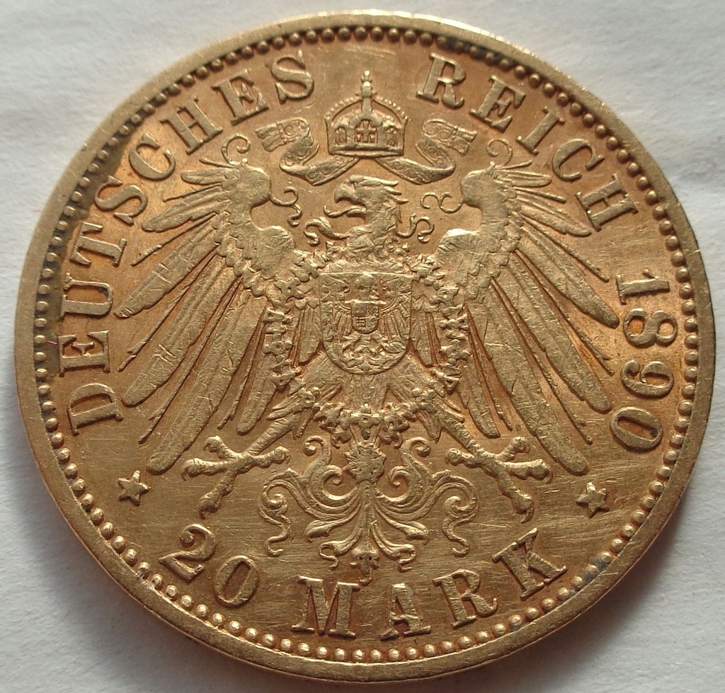 NIEMCY - 20 MAREK - 1890 A - PRUSY - Wilhelm II - 11838504823 - oficjalne archiwum Allegro