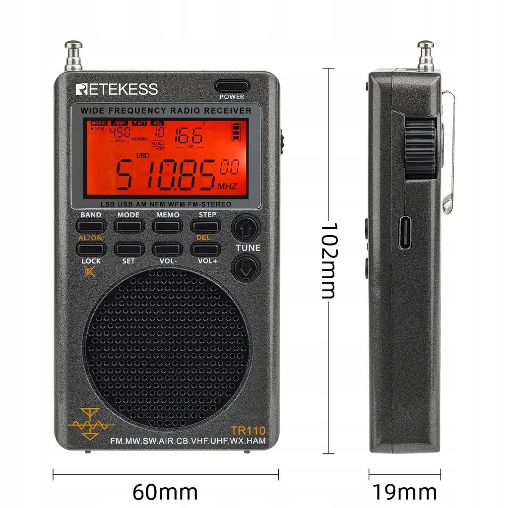 RETEKESS TR110 Radio krótkofalowe SSB FM MW SW LSB AIR CB VHF UHF ...