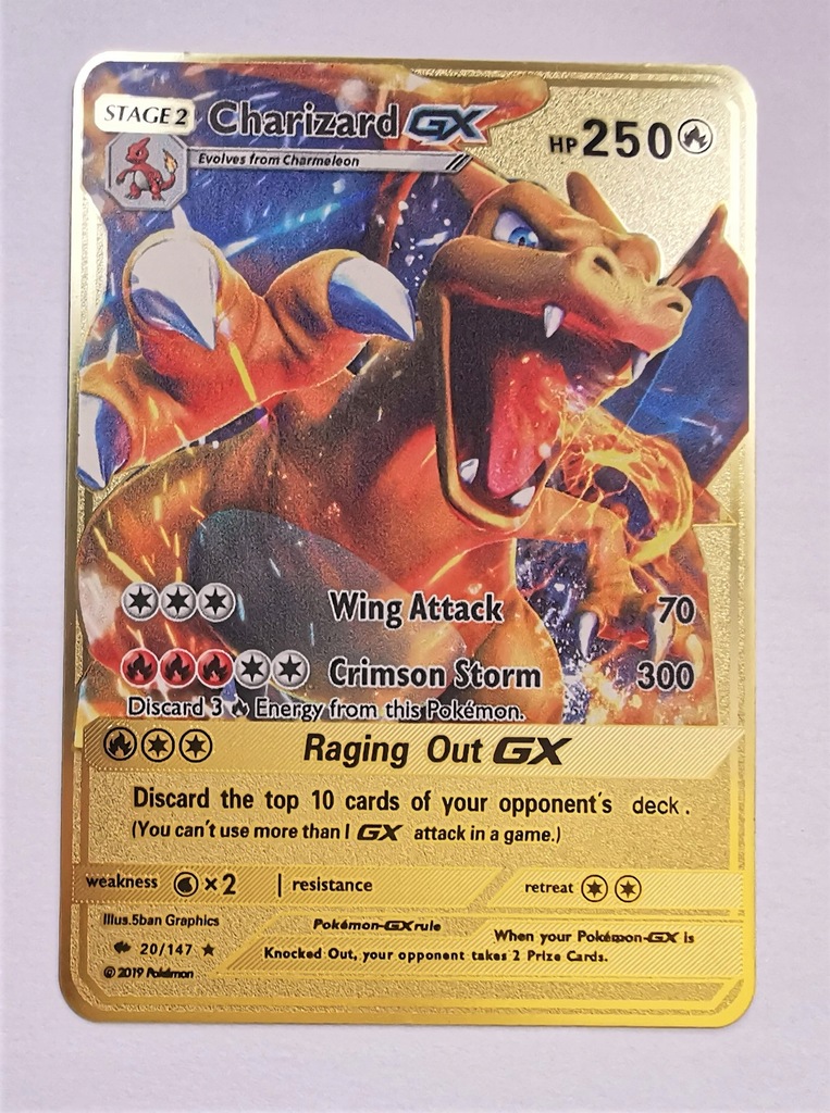 Pokemon Charizard GX Złota Metalowa Karta - 13298143458 - oficjalne archiwum Allegro