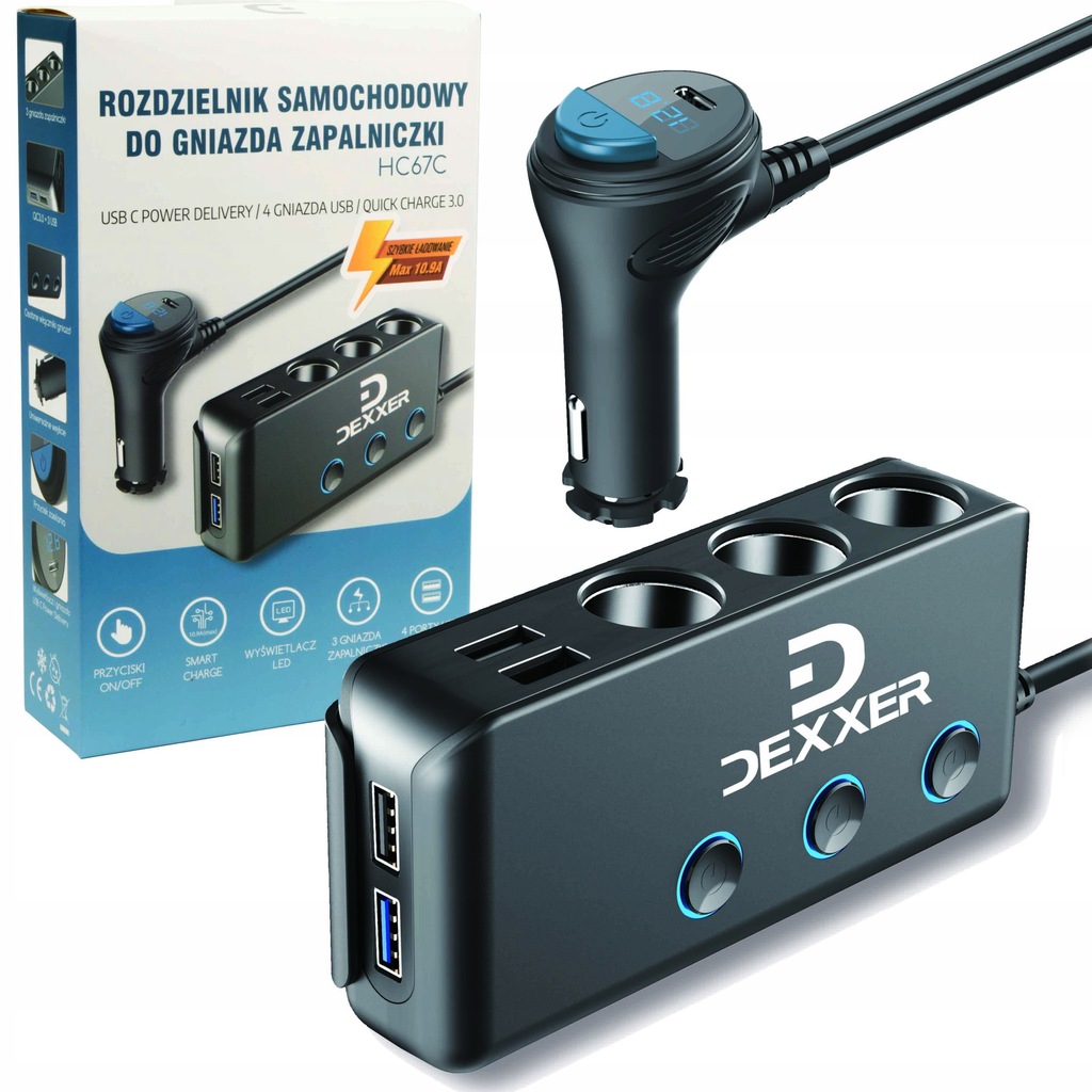 ROZDZIELACZ GNIAZDA ZAPALNICZKI 4xUSB 12-24V 120W - 10732004478 - oficjalne archiwum Allegro