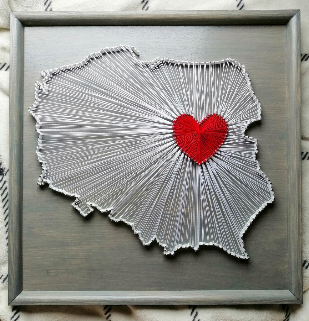Mapa Polski Obraz String Art Rękodzieło 45x45cm - 11569562974 - oficjalne archiwum Allegro