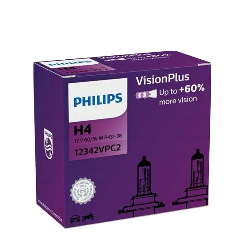 PHILIPS Vision Plus +60% H4 12V 60/55W BOX - 2 szt - 9591715064 - oficjalne archiwum Allegro
