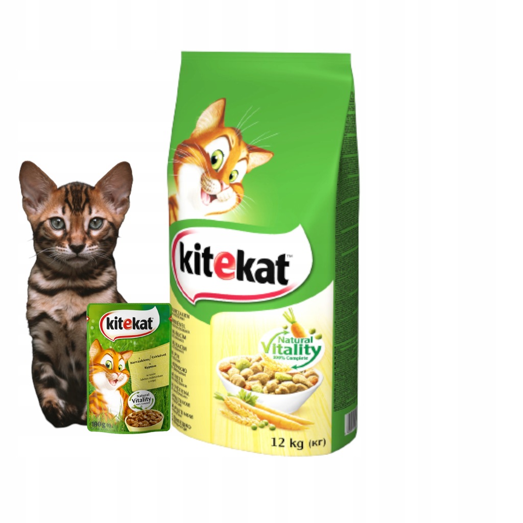 Kitekat z kurczakiem 12kg+Kitekat saszetka 100g - 12491654493 ...