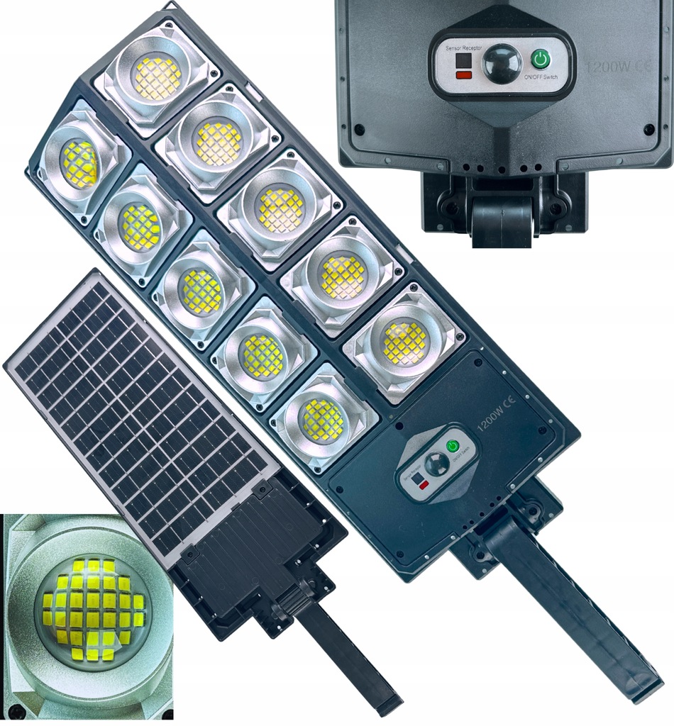 LAMPA SOLARNA LED LATARNIA ULICZNA OGRODOWA PILOT MOCNA 1200W IP66 6350LM - 16817472040 ...