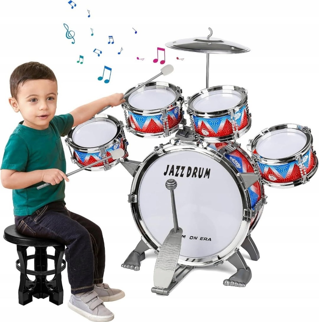 ZESTAW PERKUSYJNY DLA DZIECI- 5 BĘBNÓW ZE STOPĄ I TALERZEM PERKUSJA ...