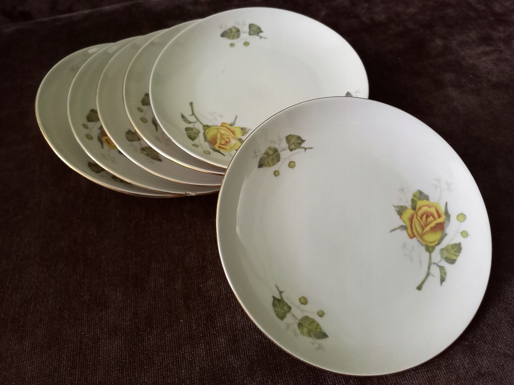 TUŁOWICE ŻÓŁTE RÓŻE TALERZYKI DESEROWE KOMPLET 6 - 13676847345 - oficjalne archiwum Allegro