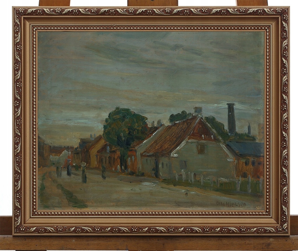 OTTO NIELSEN (1877-1959) PEJZAŻ MIEJSKI OBRAZ OLEJ - 12394952541 - oficjalne archiwum Allegro