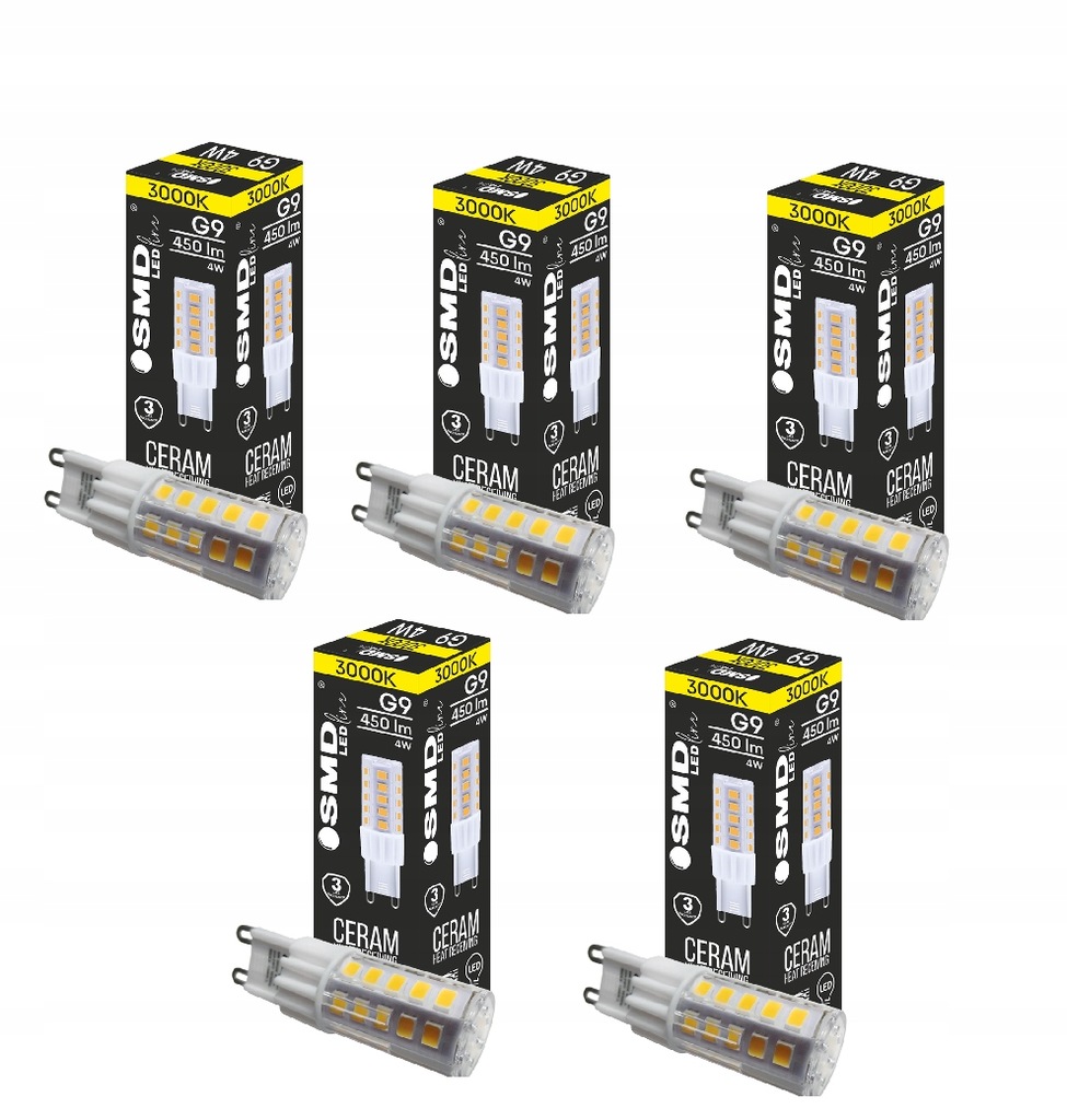 5x ŻARÓWKA SMD LEDline CIEPŁA G9 4W BEZ MIGOTANIA - 14124780272 ...