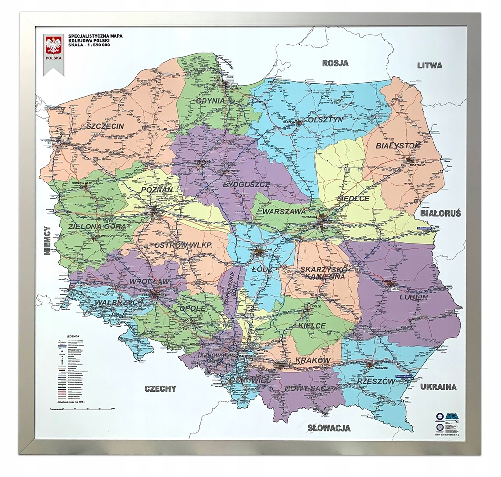 Mapa Polski Kolejowa 128x128cm TABLICA RAMA ALU - 9453984832 ...