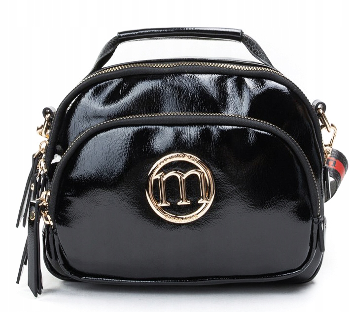 TOREBKA DAMSKA KUFEREK CZARNA LISTONOSZKA NA RAMIĘ MONNARI Z PASKIEM LOGO - 14397608487 ...