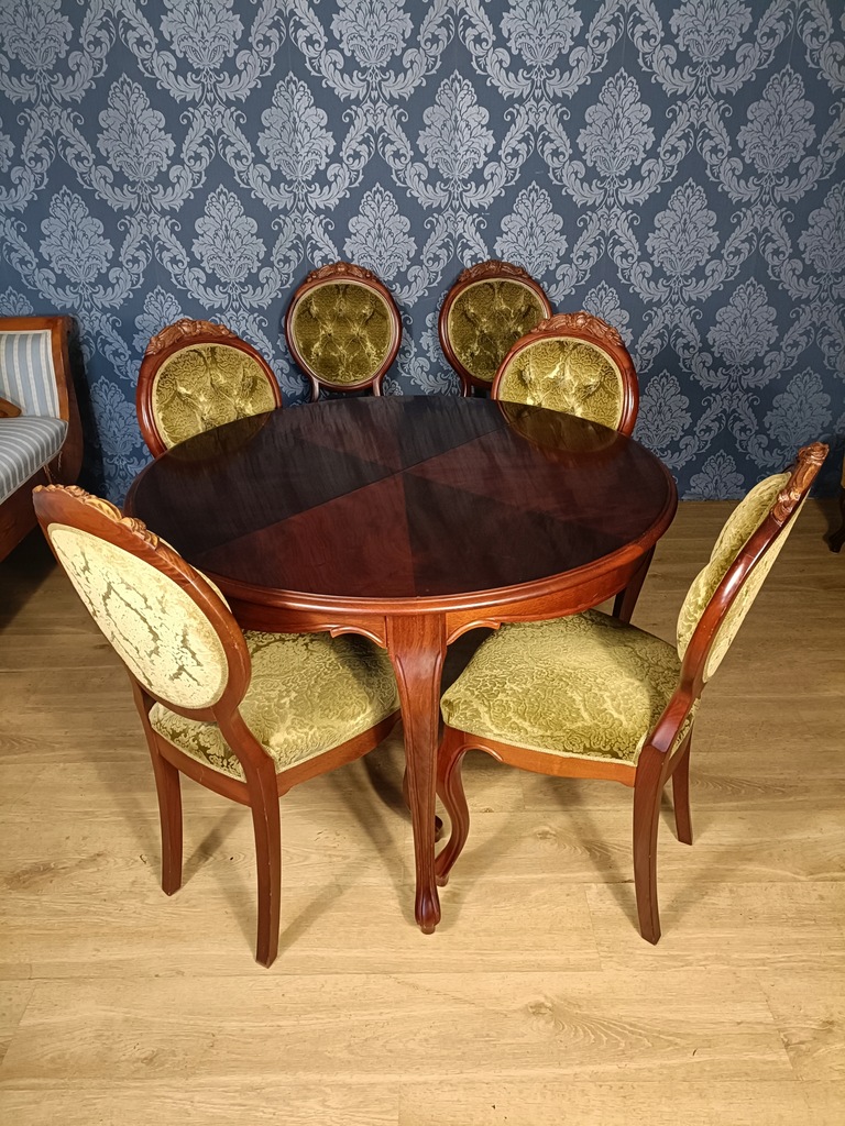 drewniany rozk stół ludwikowski i krzesła medalion - 13417311234 ...