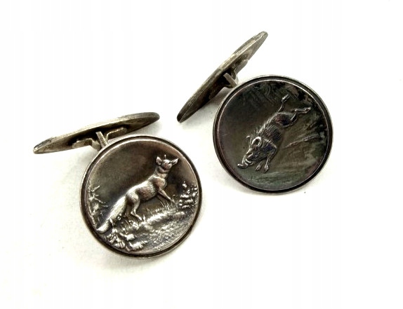Vintage Srebrne spinki do mankietów lis i dzik - 12958311108 ...