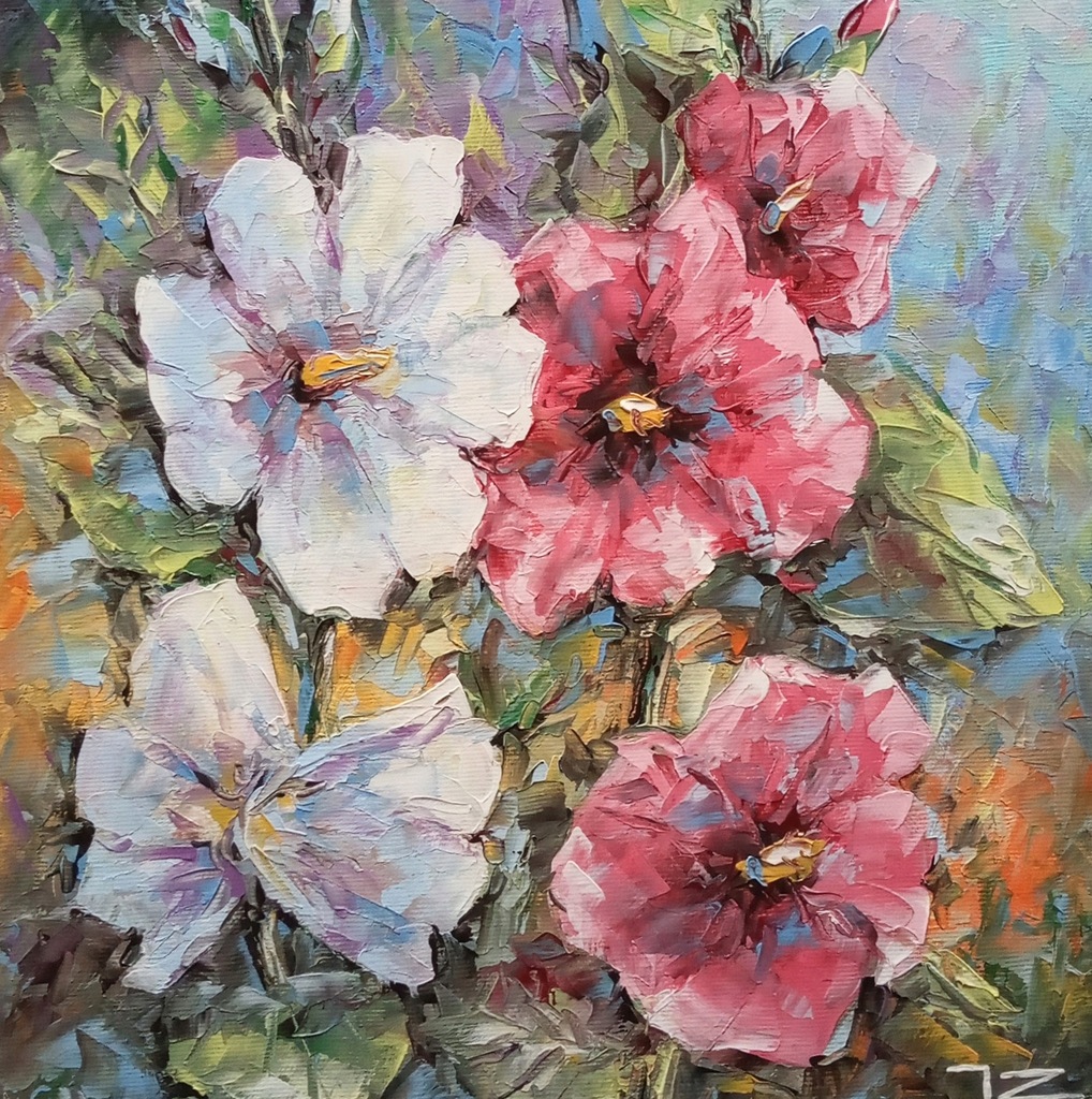 Zieliński obraz olejny kwiaty pejzaż ogród MALWY - 12504065272 ...