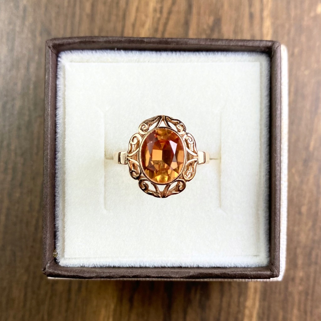 Złoty pierścionek Warmet cytryn naturalny PRL 1963-1986 sygnatury ...