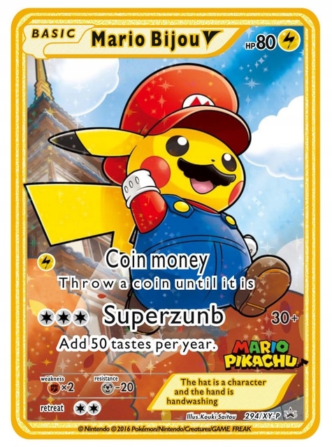 MARIO PIKACHU POKEMON METALOWA ZŁOTA KARTA 80 HP - 13004800104 ...