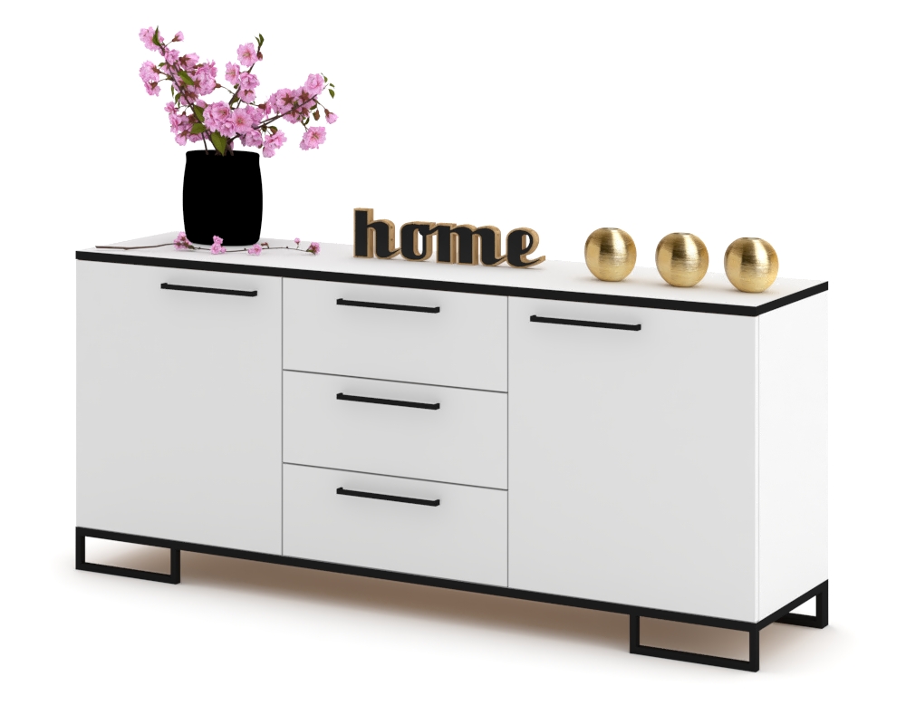 Komoda z szufladami Szafka RTV do salonu HANA Biała z czarnym LOFT 150cm - 13780777462 ...