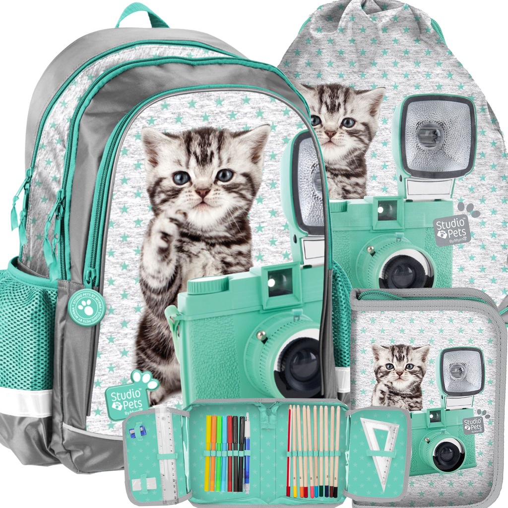 PLECAK SZKOLNY ZESTAW Z KOTKIEM KOTEM KOT KOTEK - 7458887110 - oficjalne archiwum Allegro