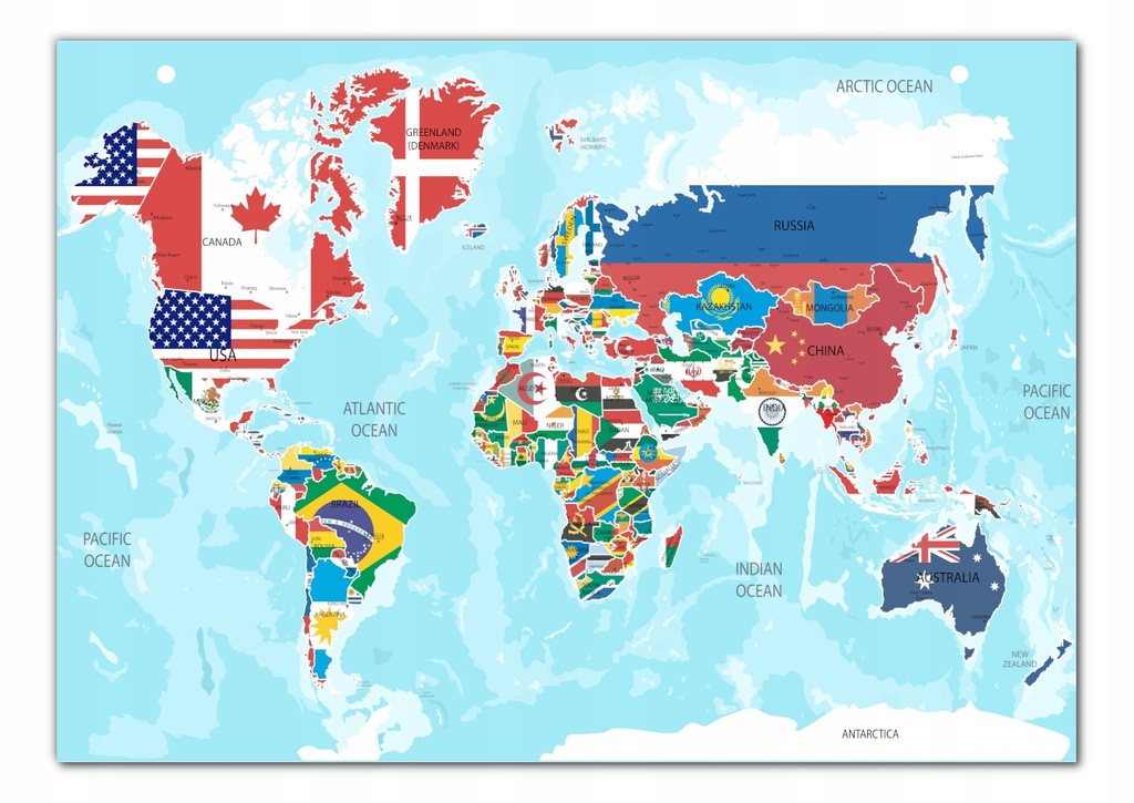 Duża kolorowa tablica mapa świata flagi państwa A3 - 10248295245 ...
