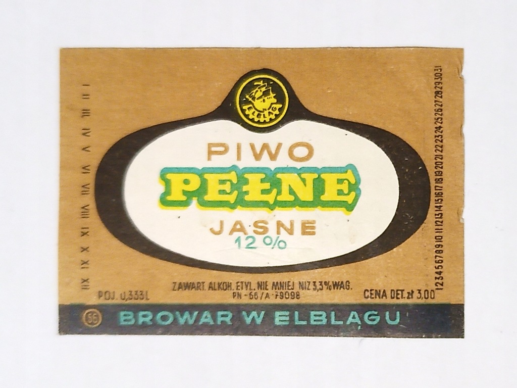 Etykieta Browar Elbląg Piwo PEŁNE Jasne - 11911045423 - oficjalne archiwum Allegro