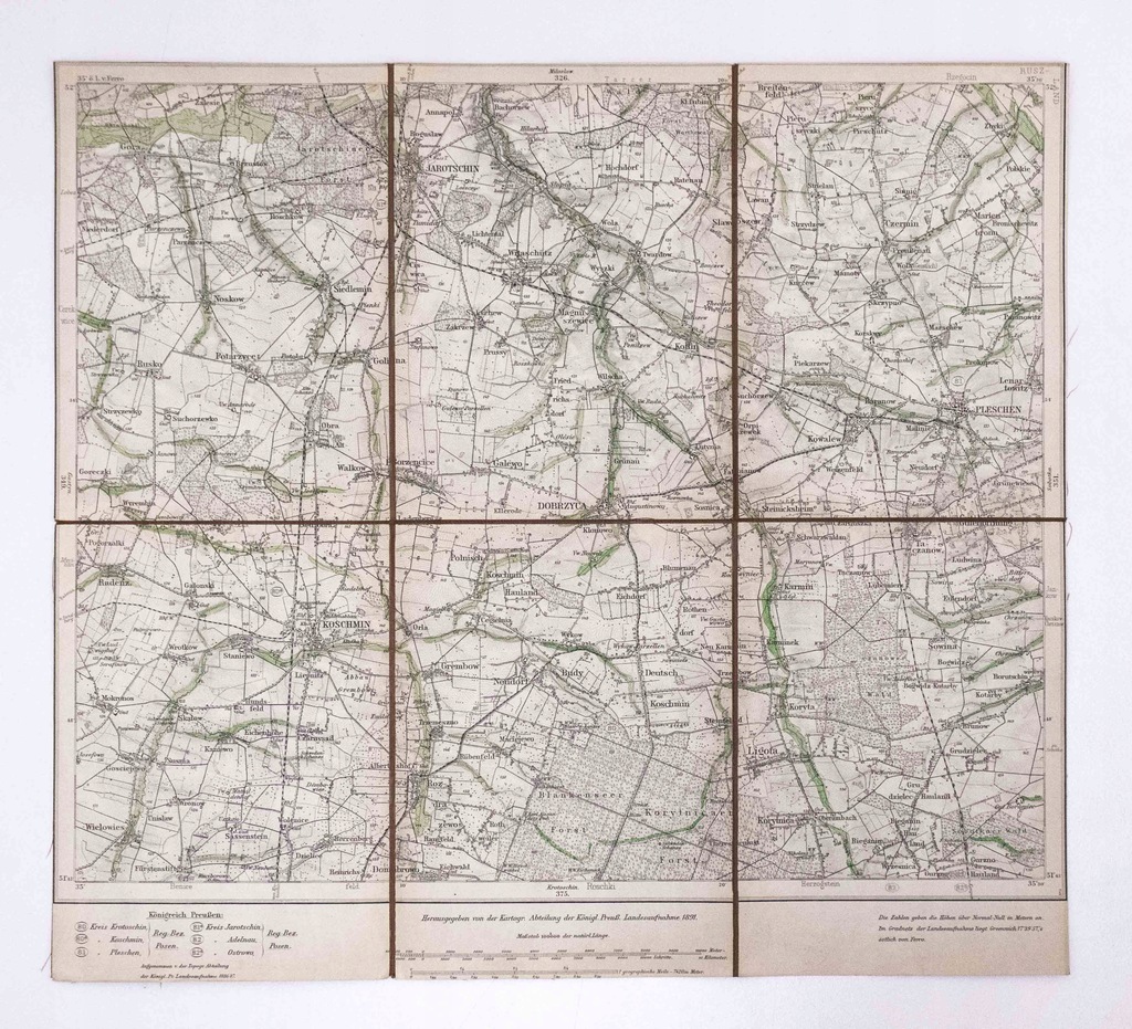 STARA MAPA - WOJ. WIELKOPOLSKIE, KOŹMIN, JAROCIN, PLESZEW I OKOLICE ...