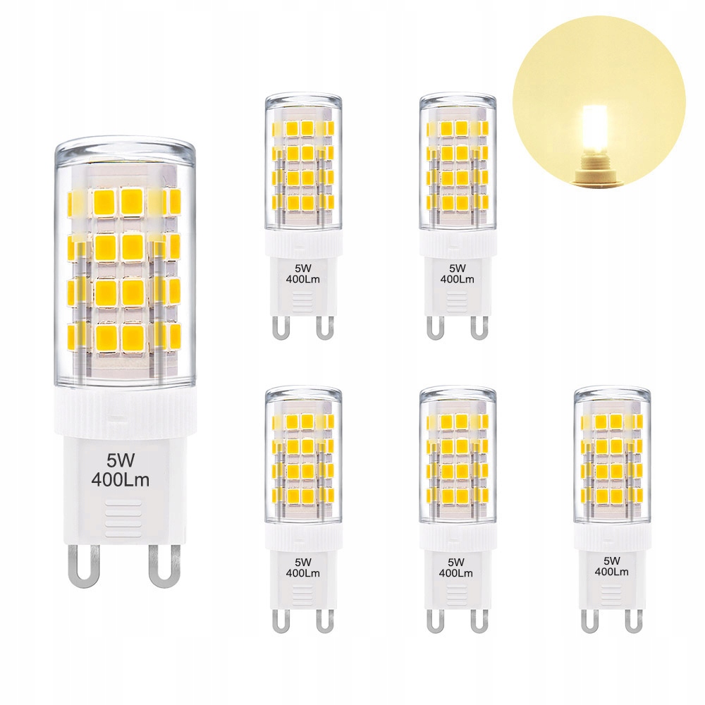 6x Żarówka LED halogenowa 5W G9 GU9 Biały Ciepły - 9403887595 ...