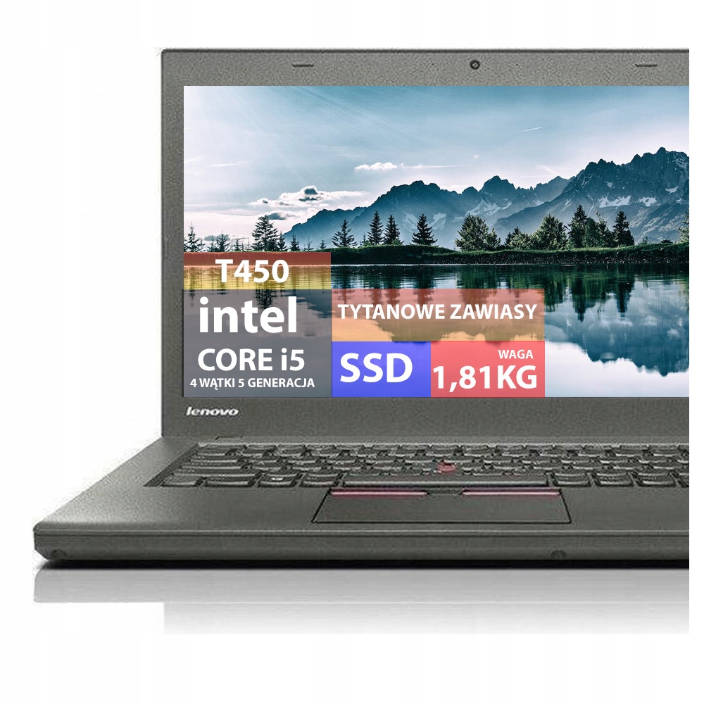 laptop LENOVO THINKPAD T450 Core i5 16GB nowy SSD 1TB Windows 10 klasa ...
