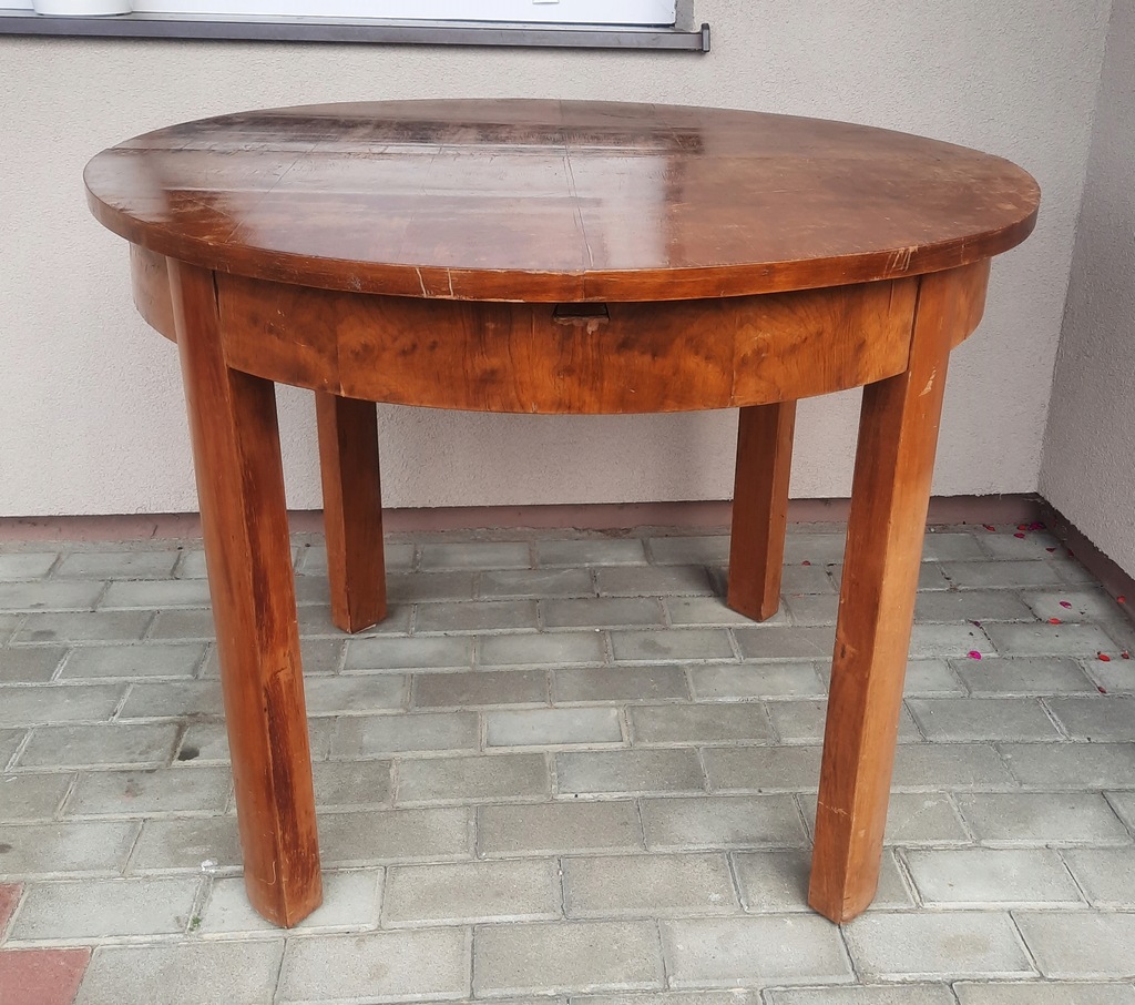 Stary stół okrągły rozkładany 100/154cm PRL C072 - 14138145992 - oficjalne archiwum Allegro