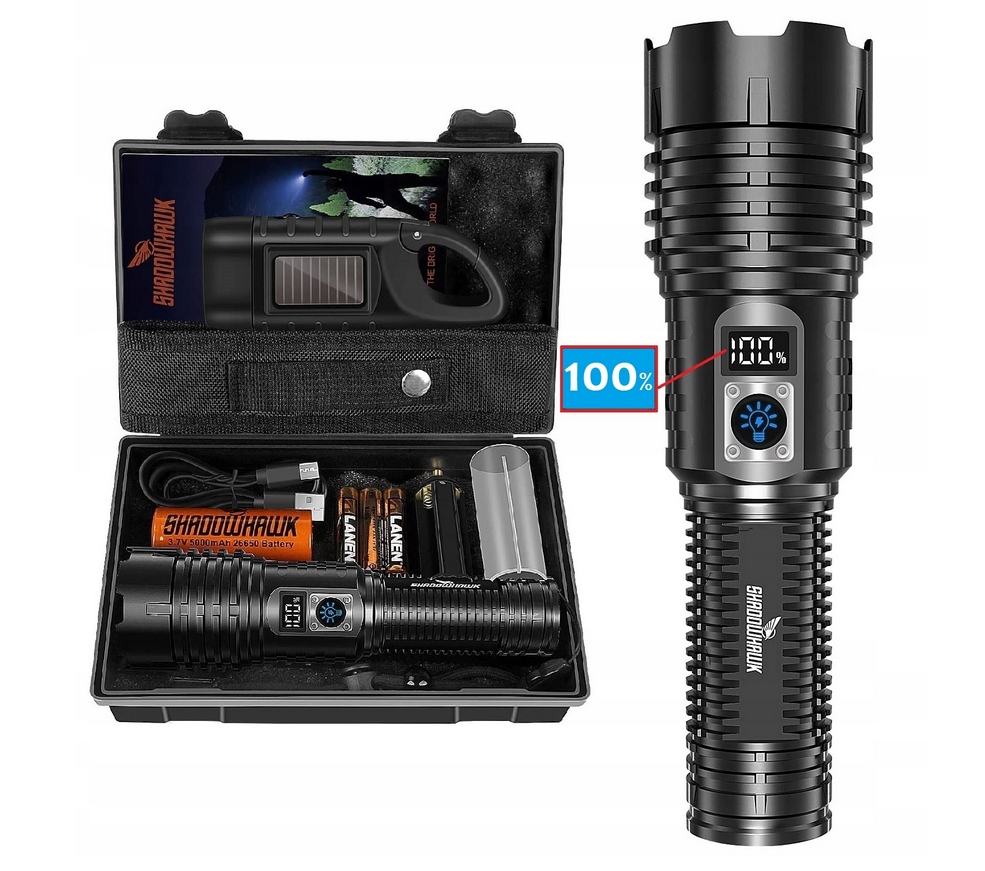 Mocna Latarka Shadowhawk S1695 Led 20000 lumen + latarka solarna ...