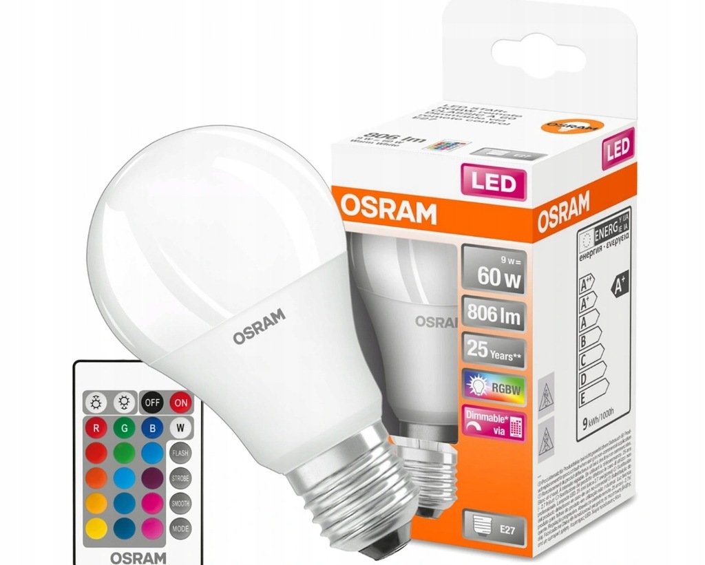 Żarówka LED Osram E27 9W A+ 2700K + pilot - 11485745072 - oficjalne archiwum Allegro