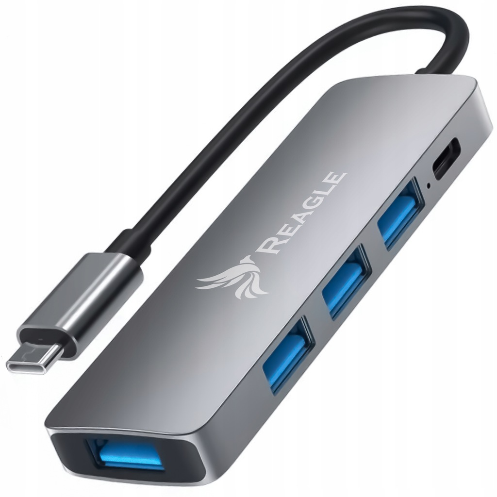 HUB USB-C Aktywny 4x porty USB-A + USB-C 5 Gb/s Rozdzielacz Adapter ...