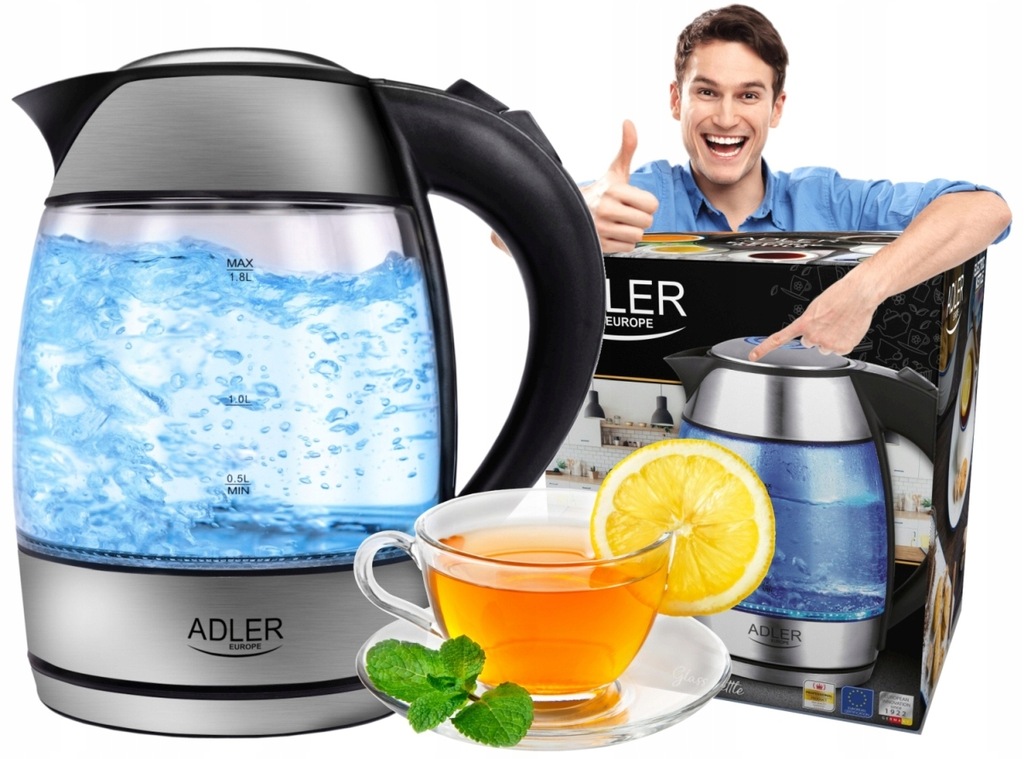 CZAJNIK ELEKTRYCZNY SZKLANY ADLER 1,8L/2200W - 11265446992 - oficjalne archiwum Allegro