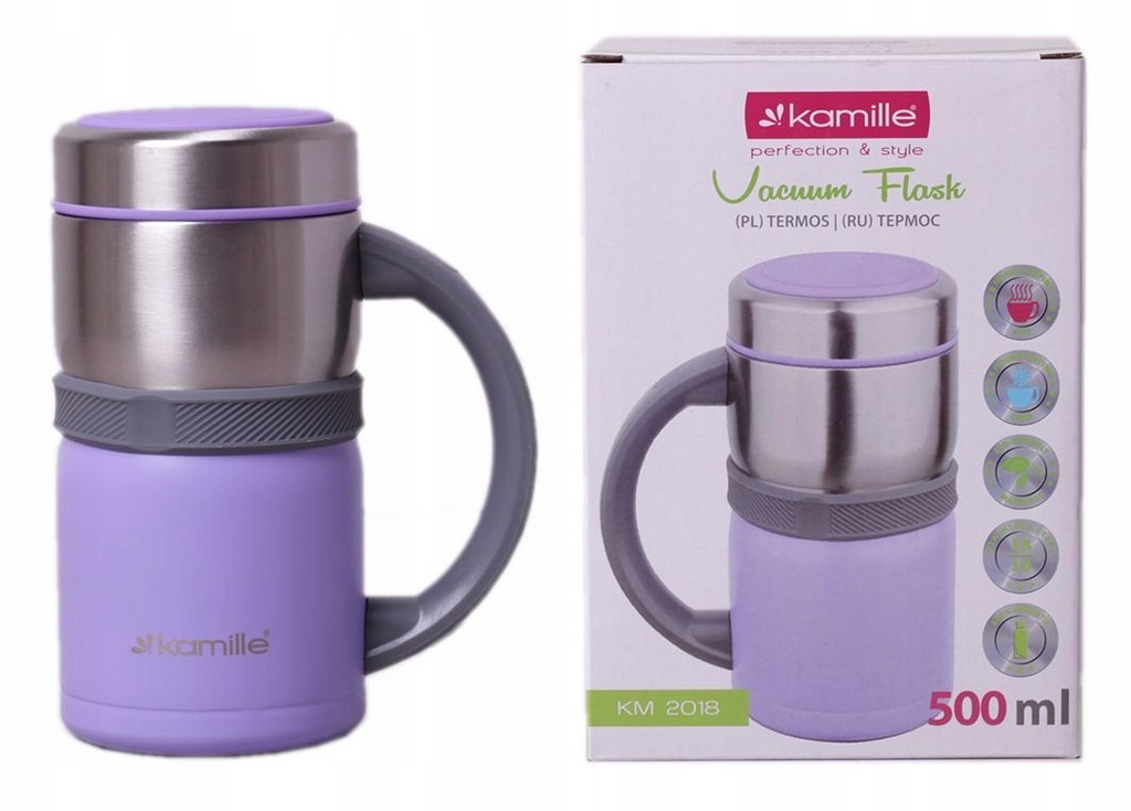 KUBEK TERMICZNY BIDON TERMOS 500ml KAMILLE KM2018 - 7763047137 - oficjalne archiwum Allegro