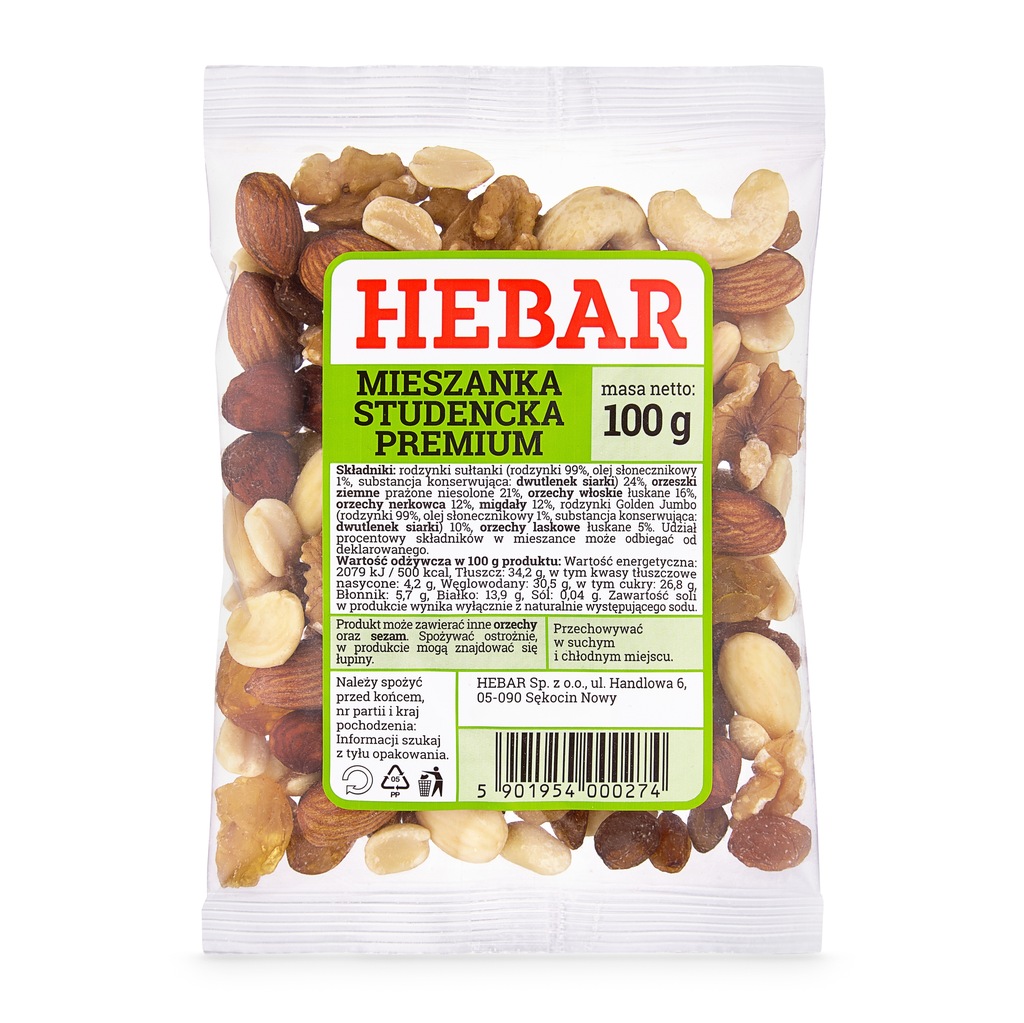 MIESZANKA STUDENCKA PREMIUM 500 G 5x100 G BOGATY SKŁAD MIX BAKALIE ORZECHY - 14391827168 ...