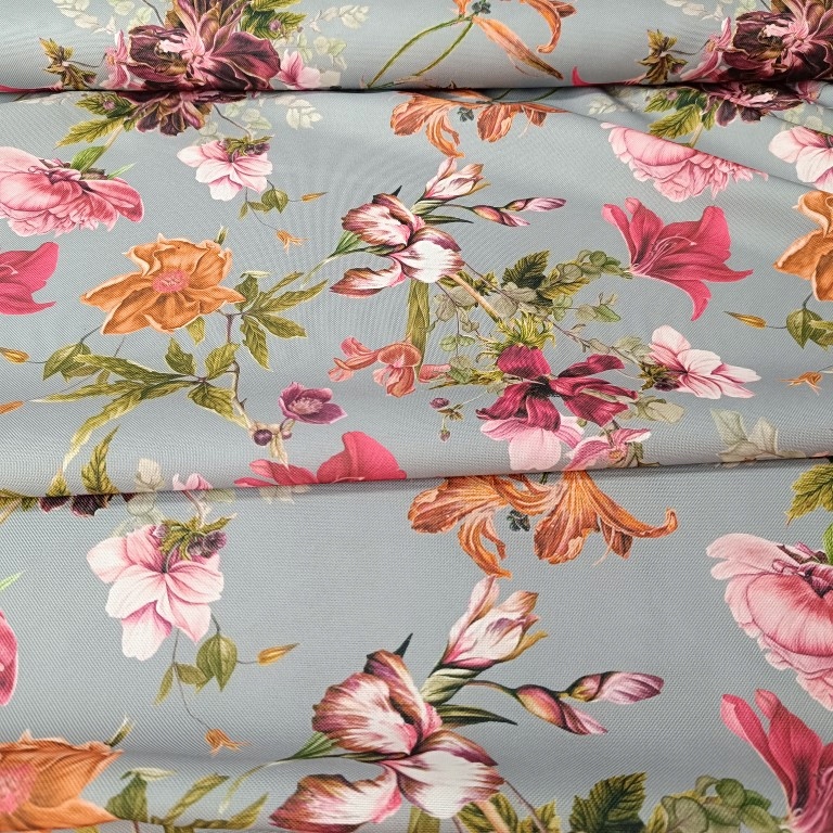 Tkanina DEKORACYJNA DUŻE KWIATY na szarym tle SZER.150CM - 15176343219 - oficjalne archiwum Allegro