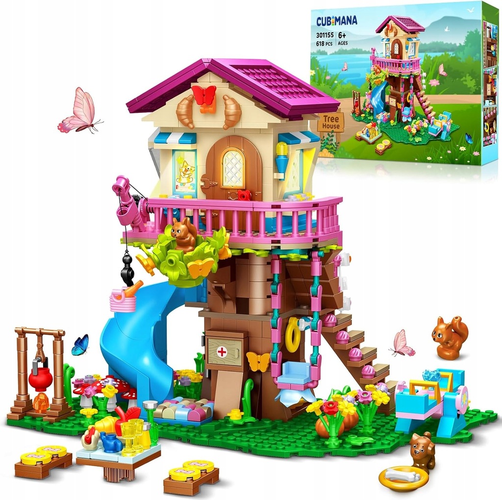 KLOCKI DOMEK NA DRZEWIE LED ZABAWKI PREZENT DLA DZIEWCZYNKI 3-POZIOM 618szt - 16258042815 ...