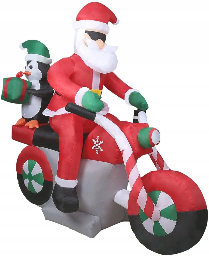 MIKOŁAJN NA MOTORZE I PINGWINEK DMUCHANY LED 160CM - 12623580820 ...
