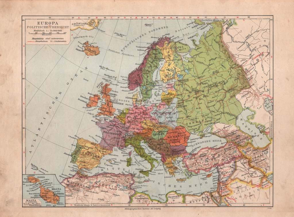 EUROPA Stara mapa 1935 r. ORYGINAŁ - 13435446914 - oficjalne archiwum ...