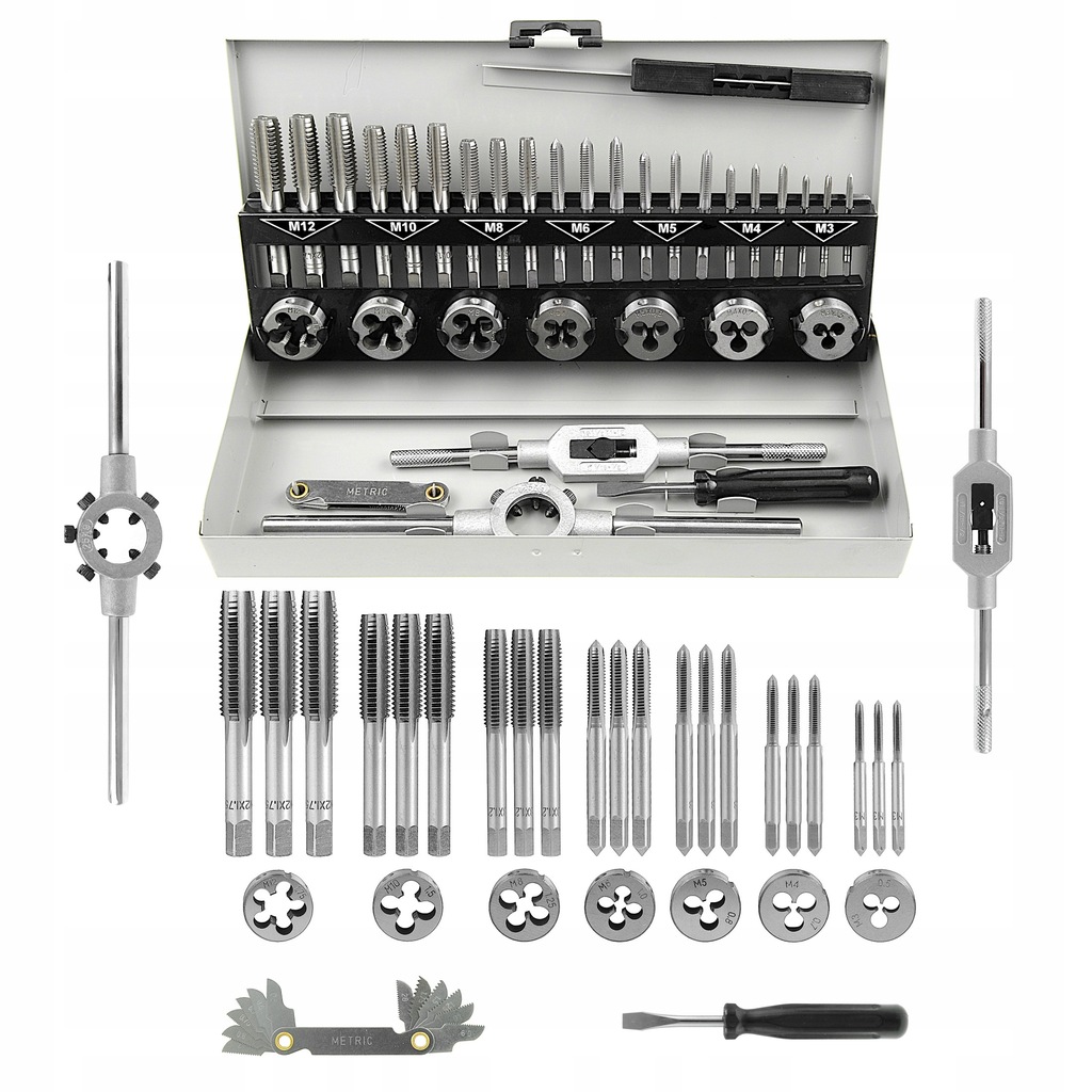 ZESTAW NARZYNKI I GWINTOWNIKI M3-M12 32 SZTUKI - 12654113053 - oficjalne archiwum Allegro